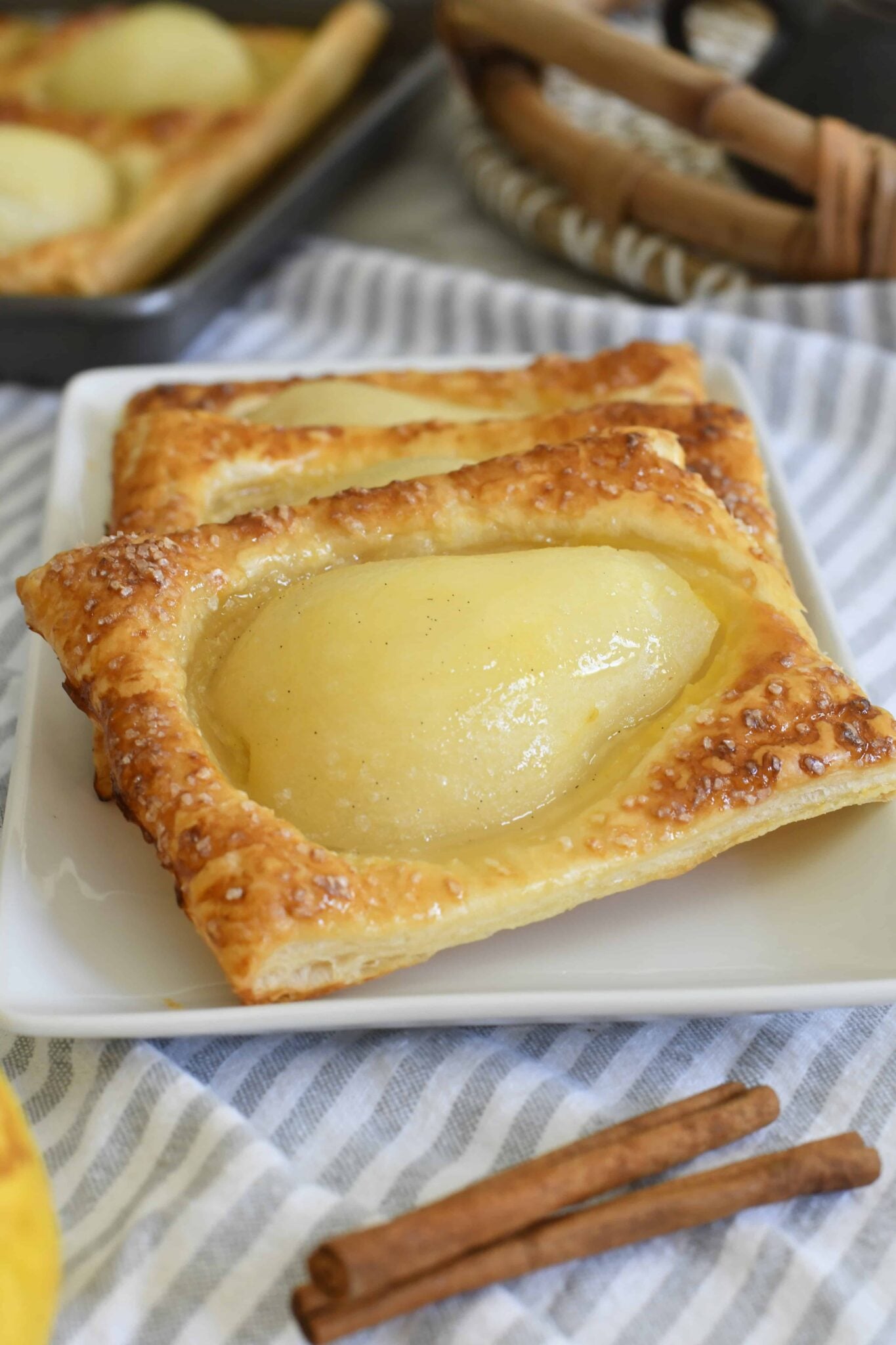 Poached Pear Puff Pastries with Chocolate Filling - Cooking with Manuela